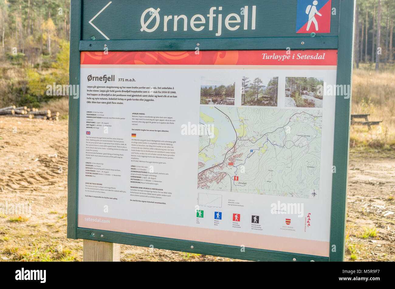 Tourist information sign with map in Evje mining area. Evje og Hornnes ...