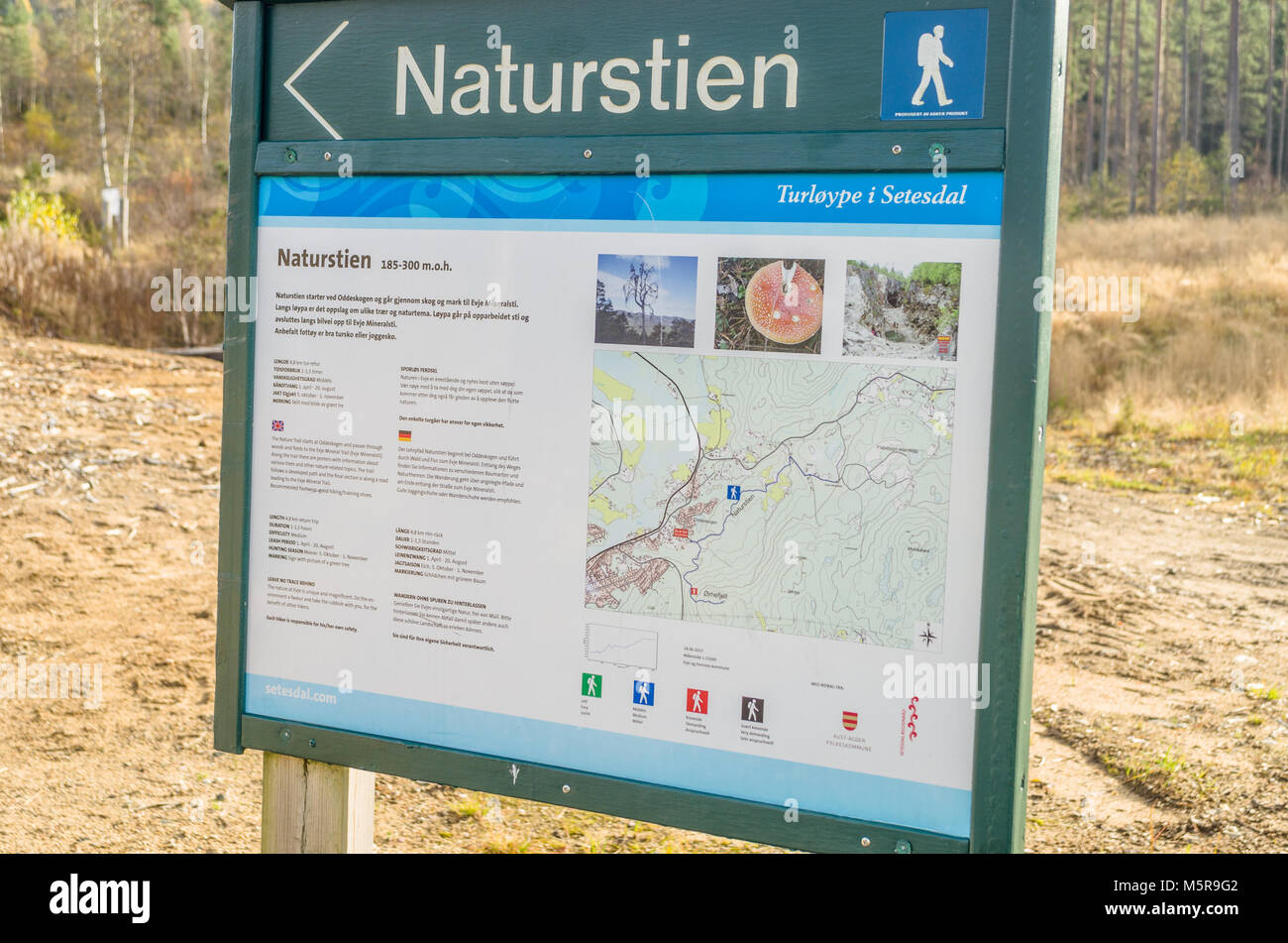 Tourist information sign with map in Evje mining area. Evje og Hornnes ...