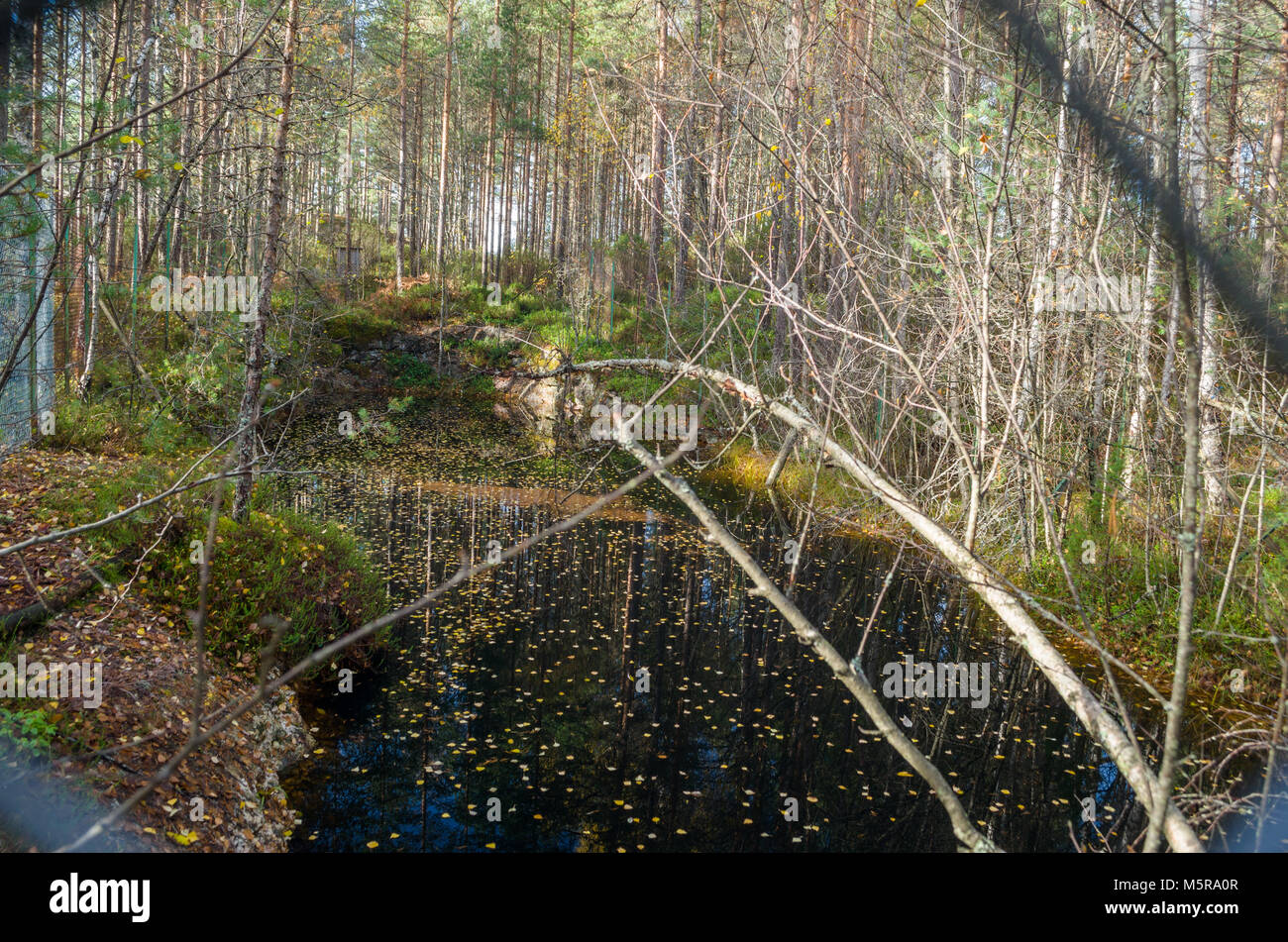 Abandoned and flooded shaft of feldspat mine in Evje og Hornness komune ...