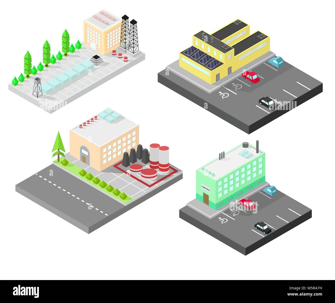 Set of different isometric buildings. Isometric building with solar ...