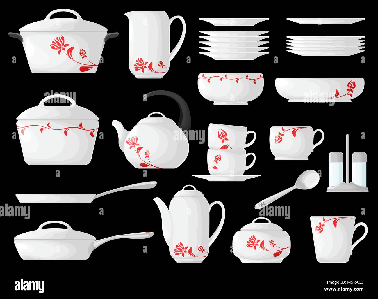 Set of cookware isolated on black background. Vector illustration ...