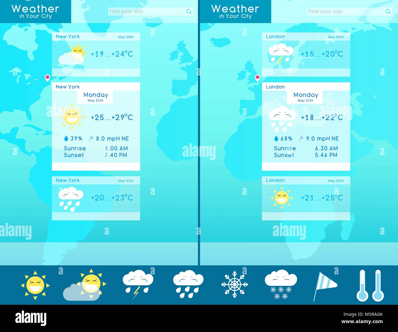Weather widget template. Vector illustration in a flat style Stock ...