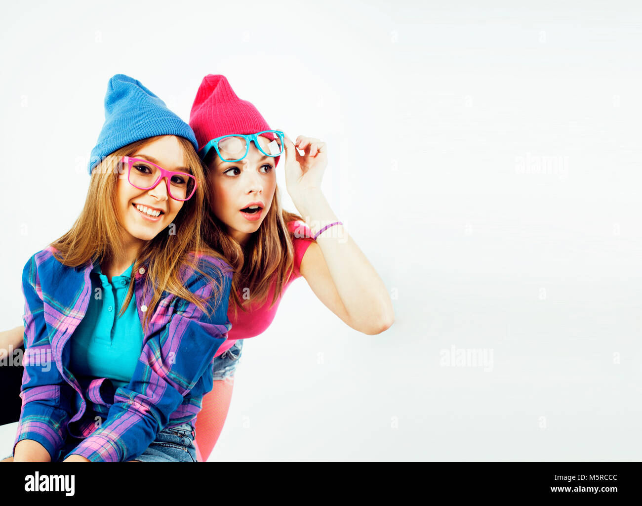 best friends teenage girls together having fun, posing emotional Stock ...