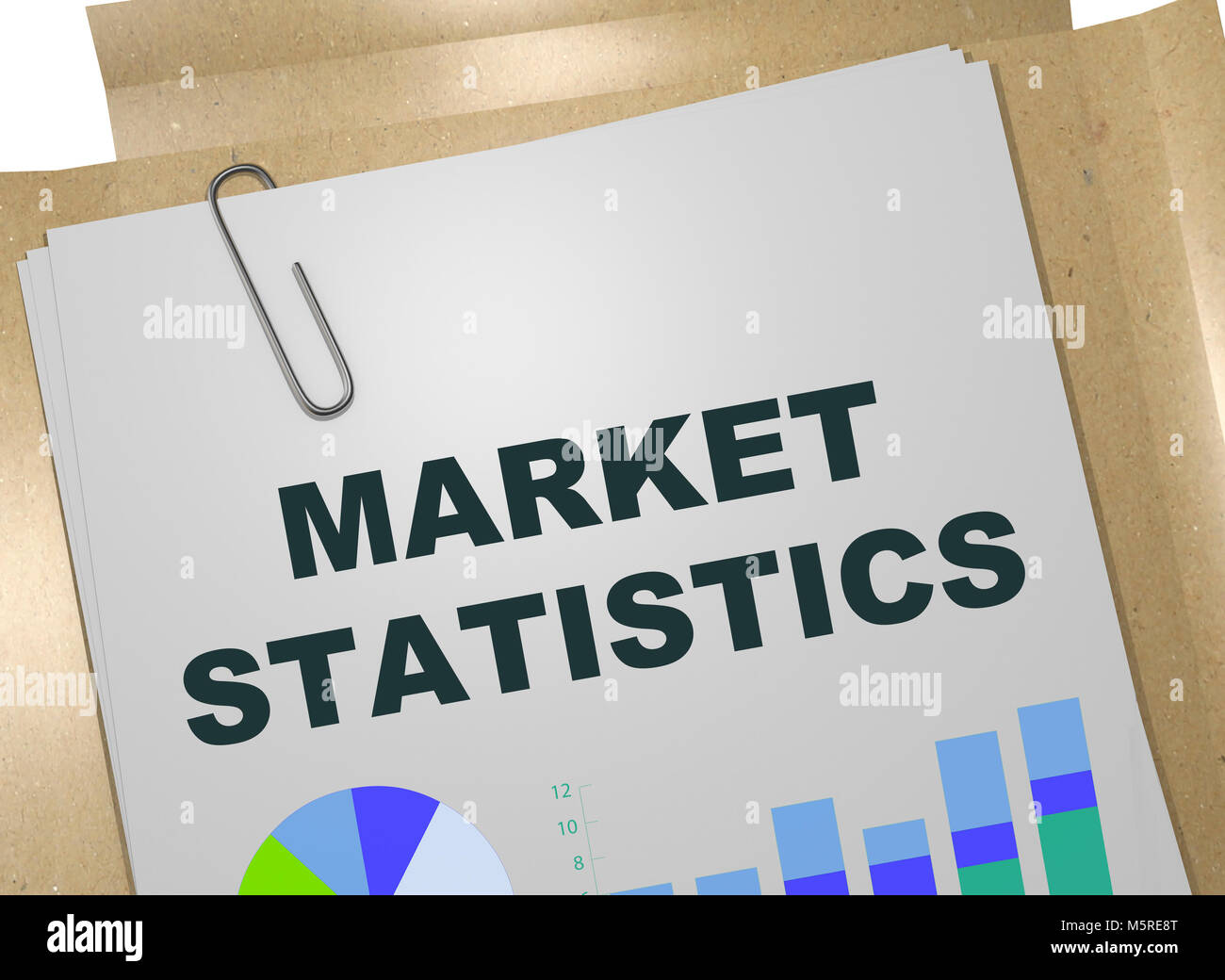 3D illustration of MARKET STATISTICS title on business document Stock ...