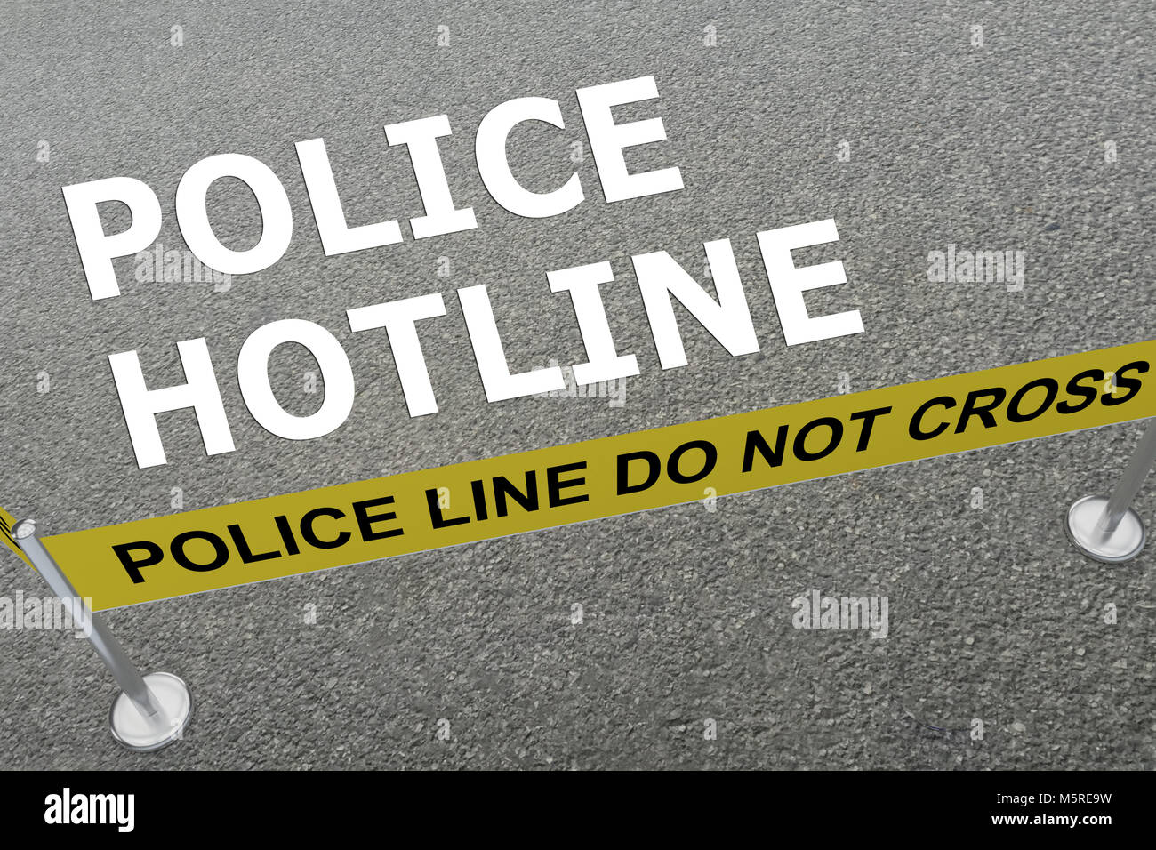 3D illustration of POLICE HOTLINE concept title on the ground in a ...