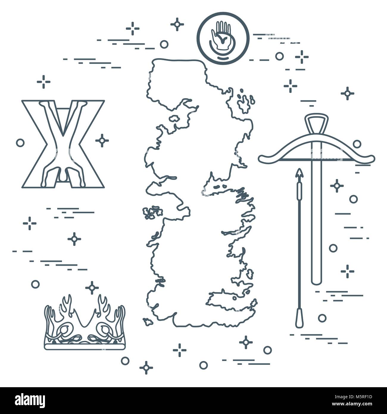 Symbols of the popular fantasy television series. Art and cinema theme ...