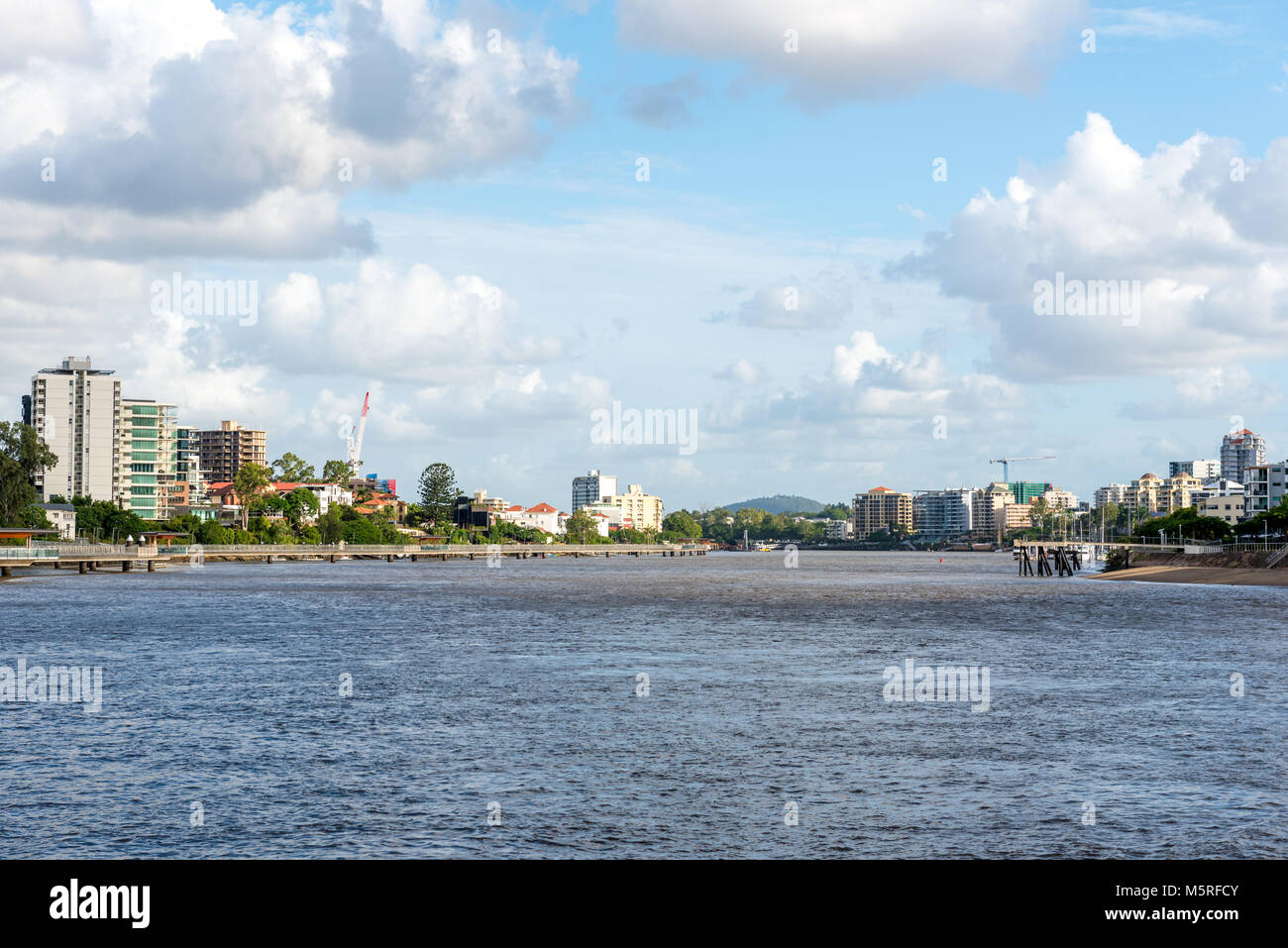 River Brisbane with walkway and cycle path winding along the route of ...