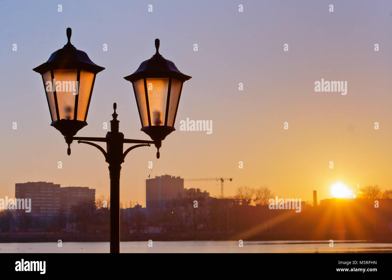 street lamp at dawn, street lighting in the sunset Stock Photo - Alamy