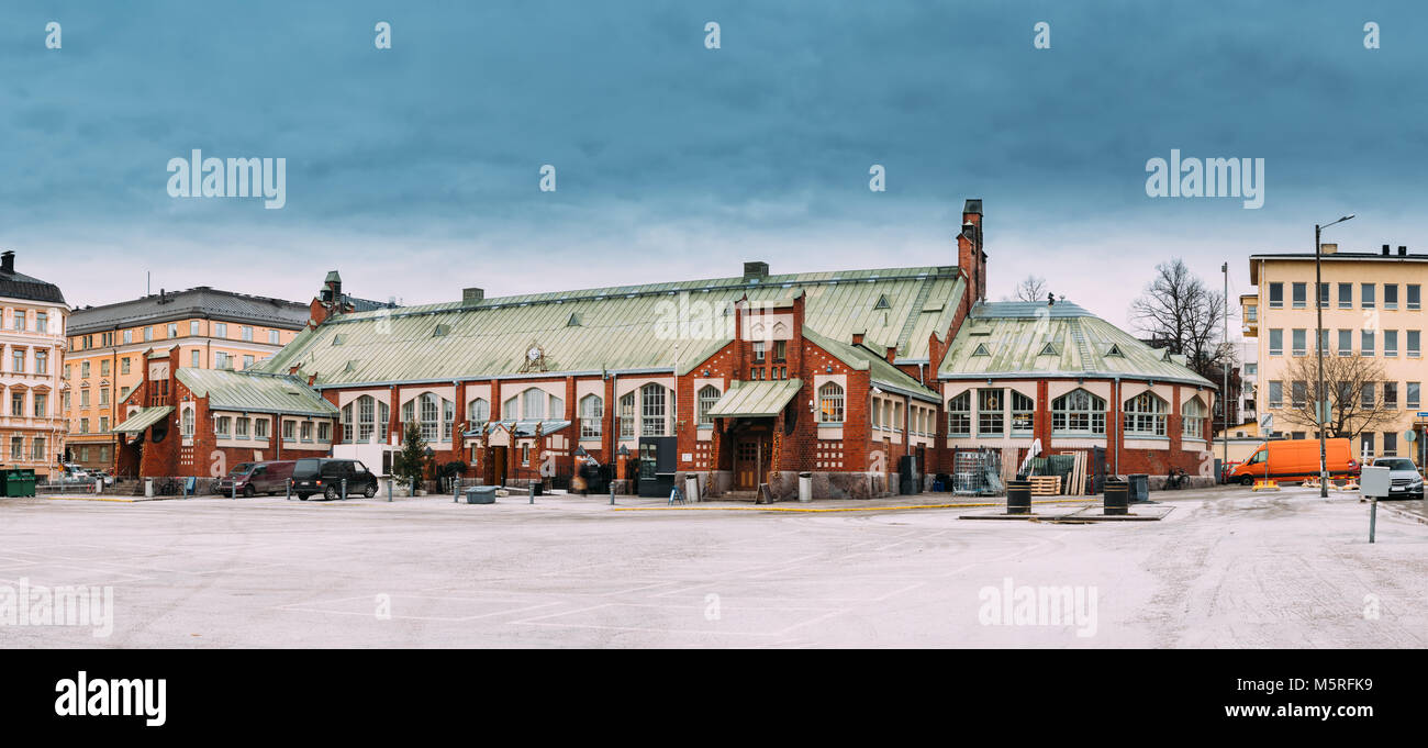 Helsinki, Finland. Panorama Of Hietalahti Market Hall Located In Old ...