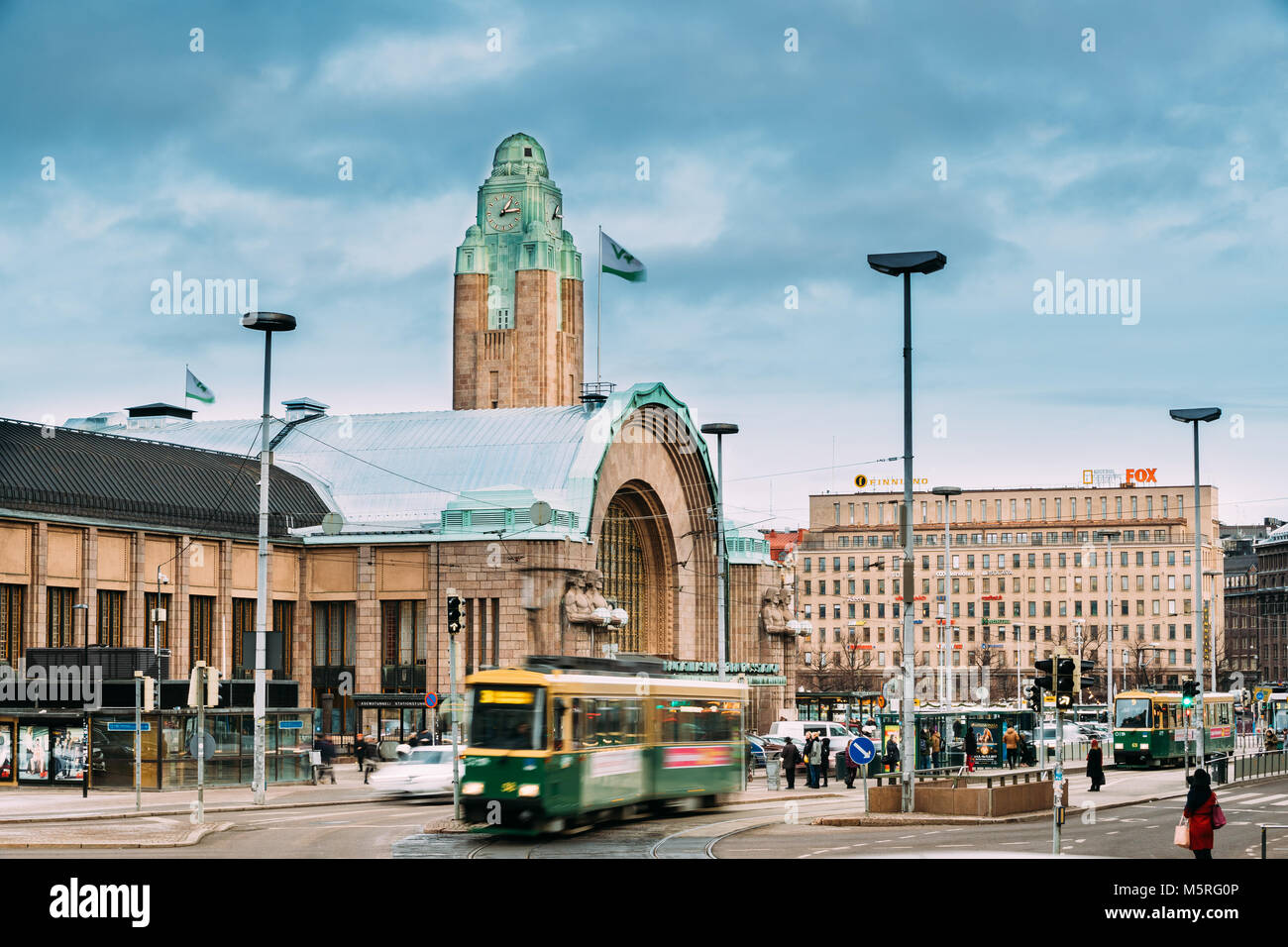 Helsinki, Finland. Traffic Near Helsinki Central Railway Station Is ...