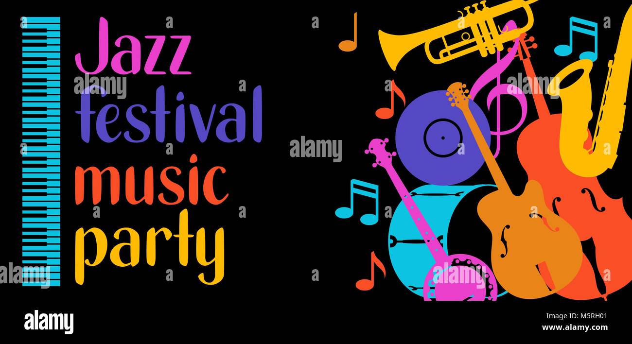 Jazz festival music party banner with musical instruments Stock Vector ...