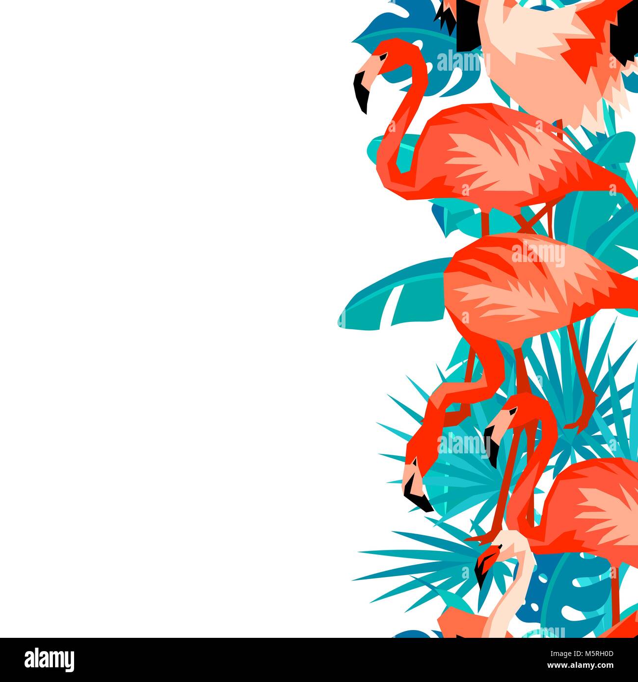 Seamless border with flamingo. Tropical bright abstract birds and palm ...