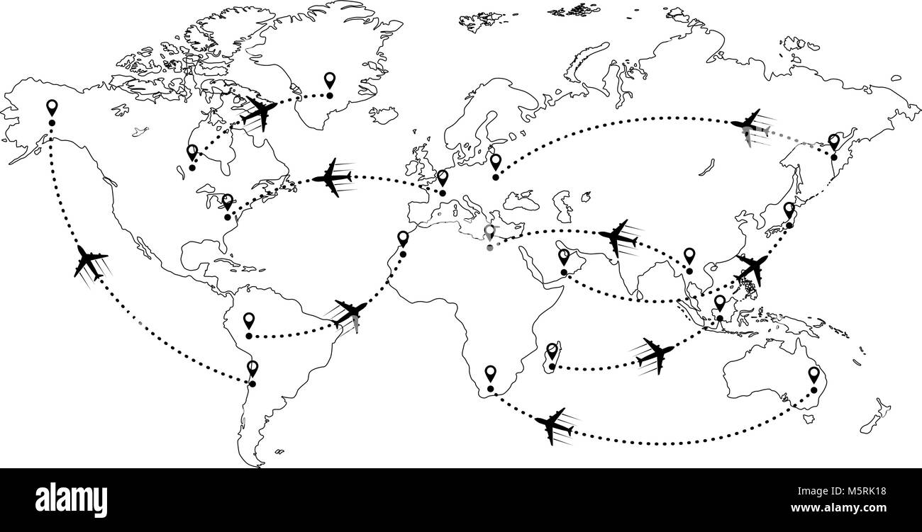 World map and planes Stock Vector Image & Art - Alamy
