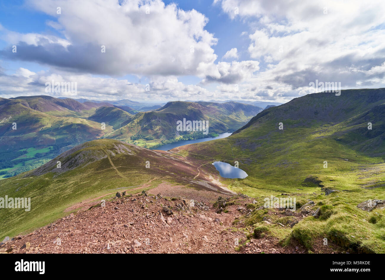 Views of Lake Buttermere & Bleaberry Tarn on route to the summit of Red ...