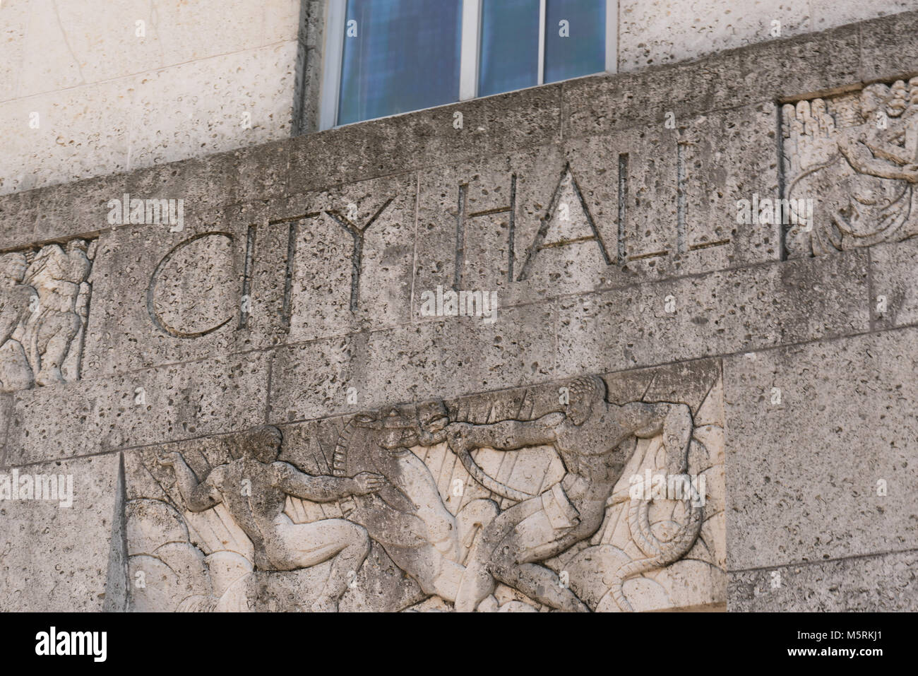 City Hall sign on the front facade of building Stock Photo - Alamy
