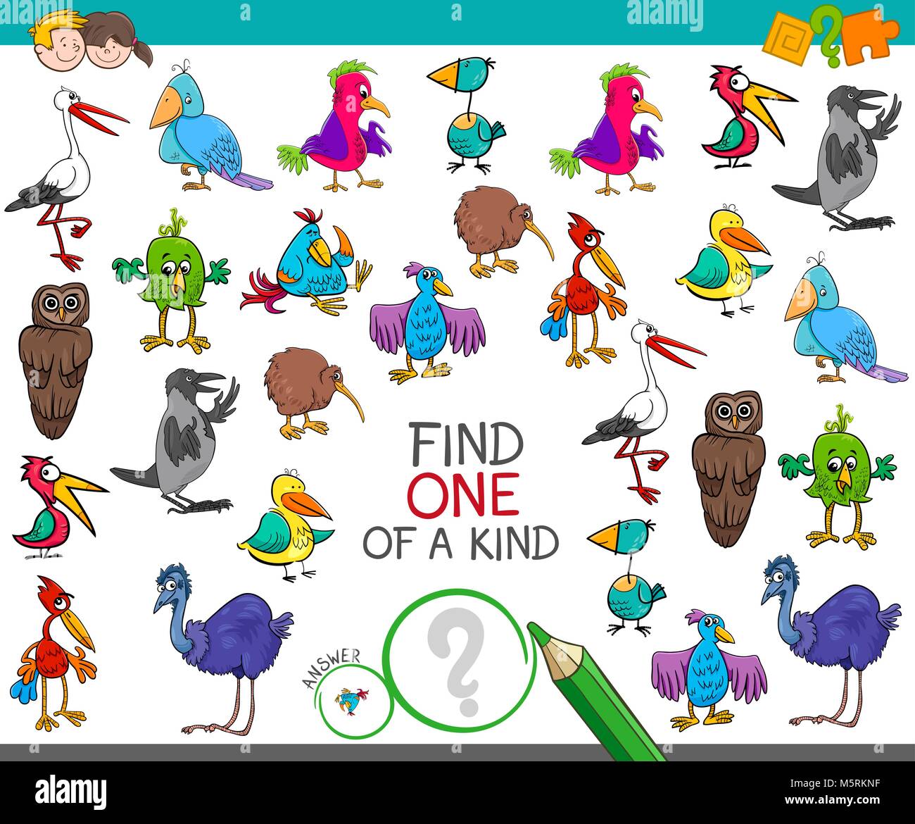 Cartoon Illustration of Find One of a Kind Picture Educational Activity ...