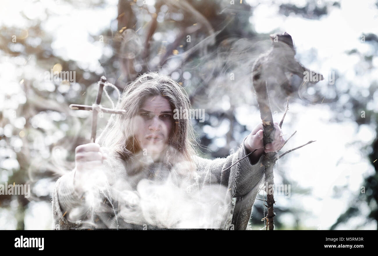 Fairy magician. A sorcerer with a glass sphere, a magical spell Stock ...