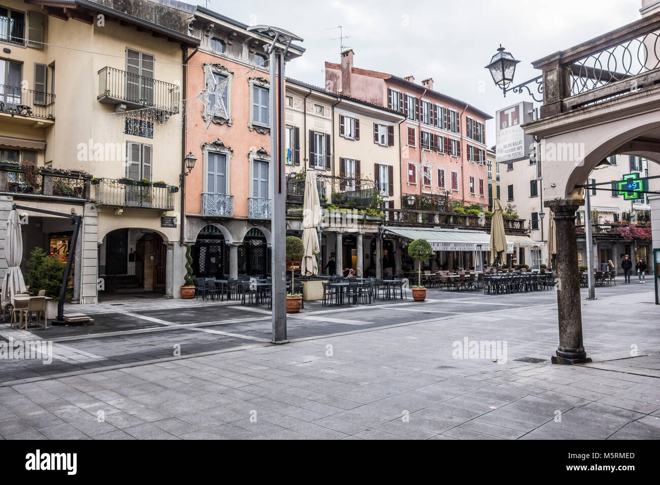 Street view, historic center,square,piazza XX settembre in Lecco, Italy ...