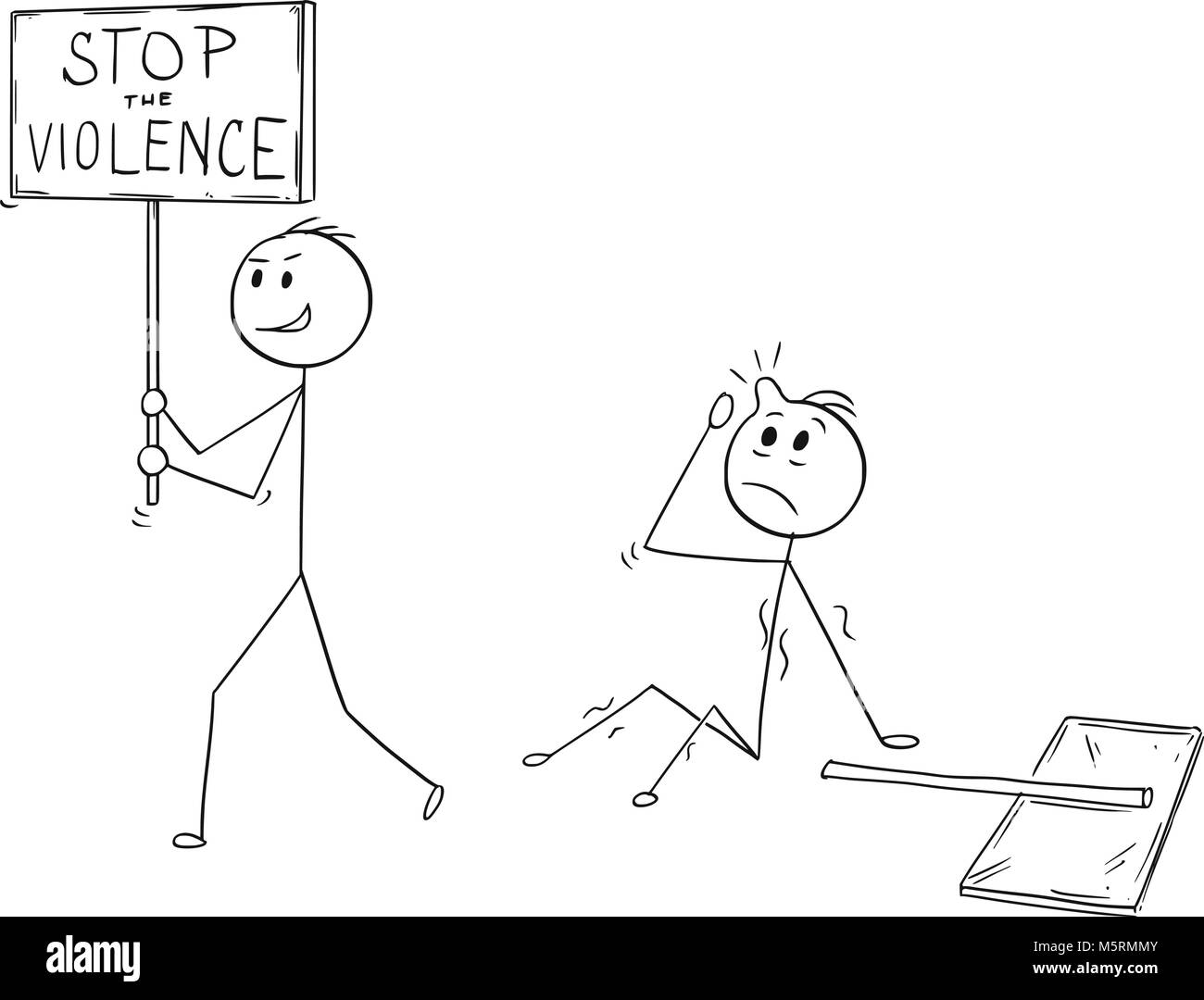 Cartoon of Businessman Walking with Stop Violence Sign After he Hit ...