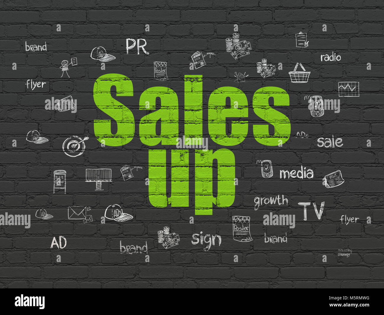 Advertising concept: Sales Up on wall background Stock Photo - Alamy