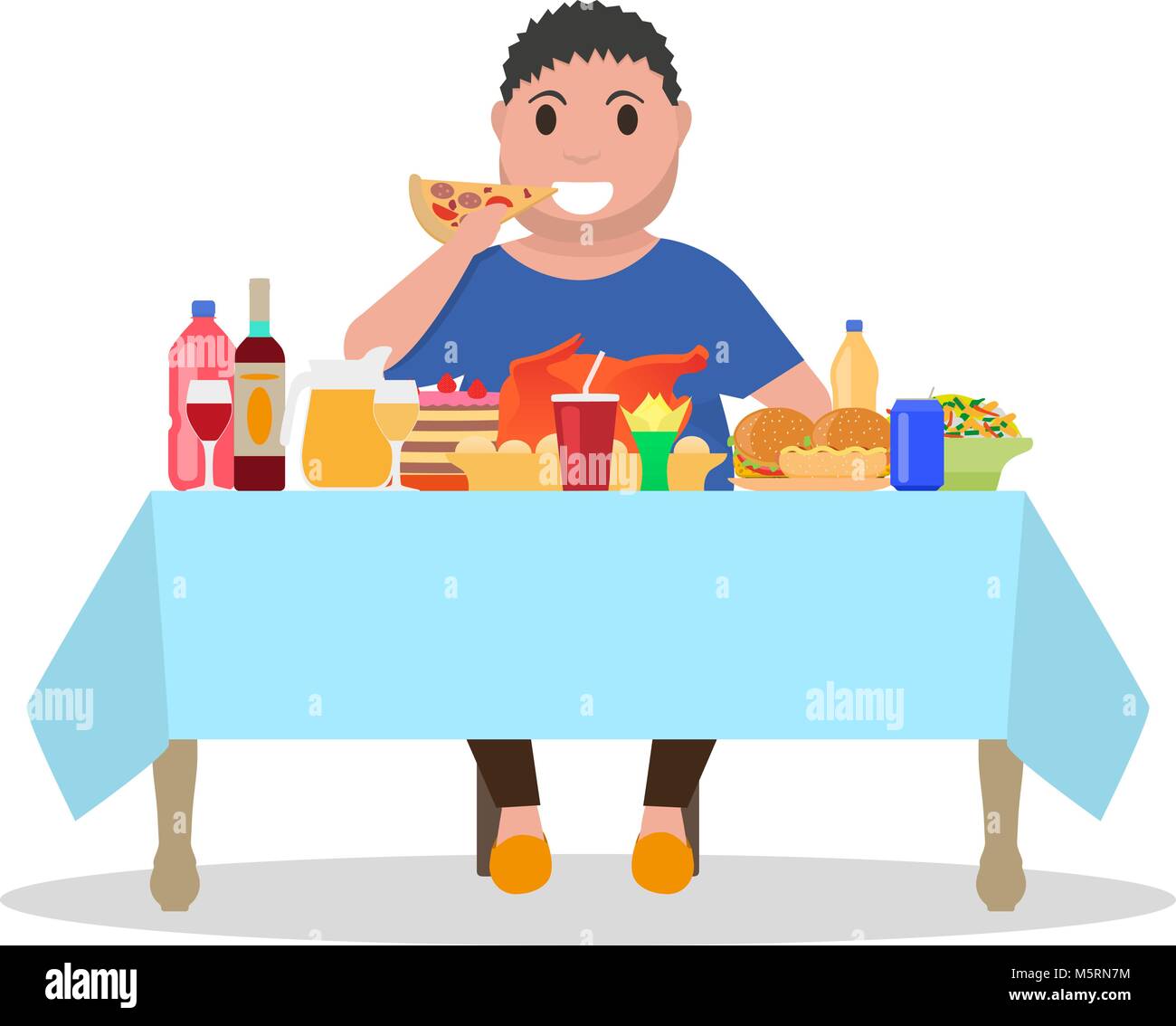 Vector illustration cartoon fat man at the table Stock Vector Image ...