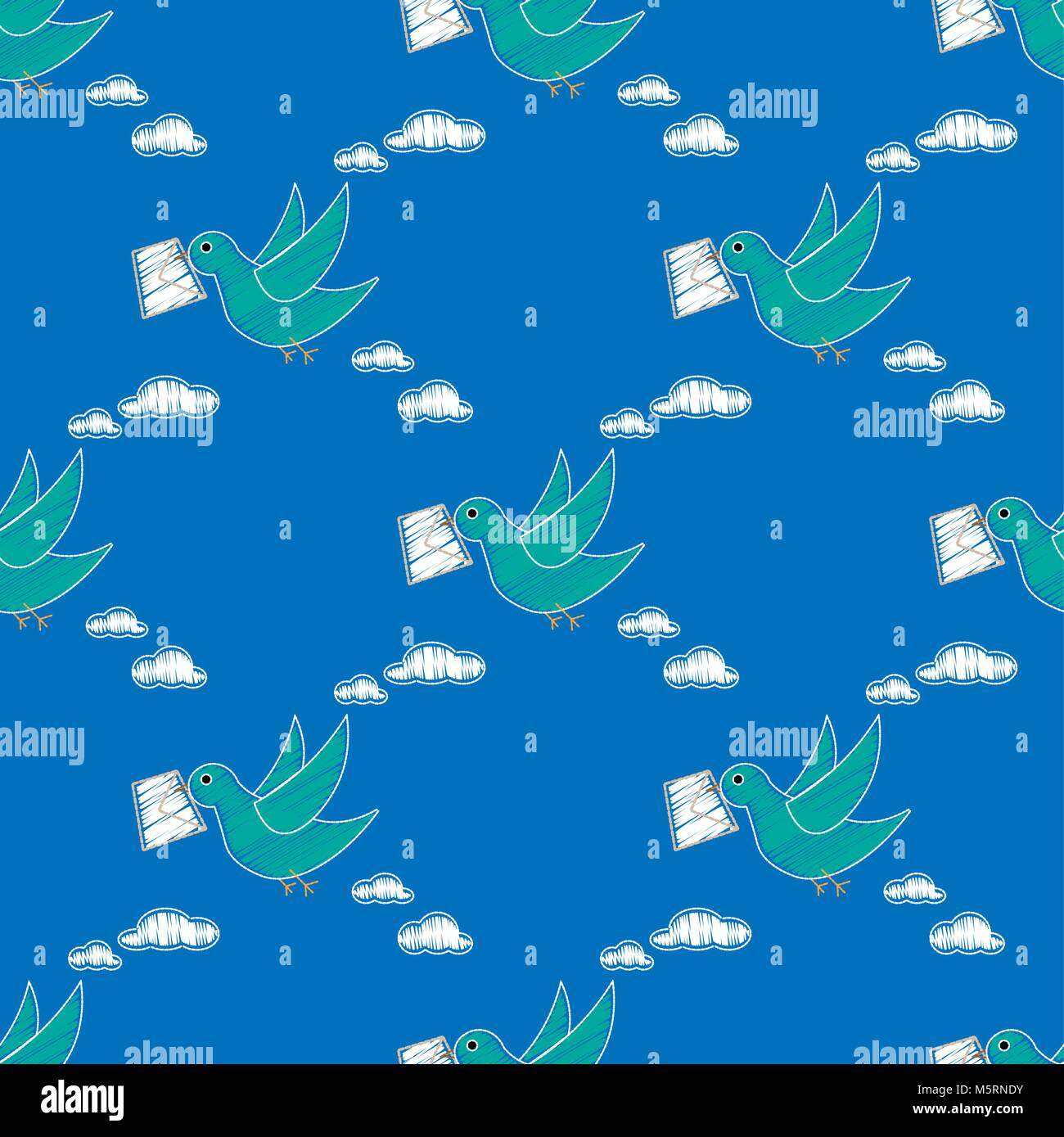 Dove carrying envelope pattern repeat seamless in blue color for any ...