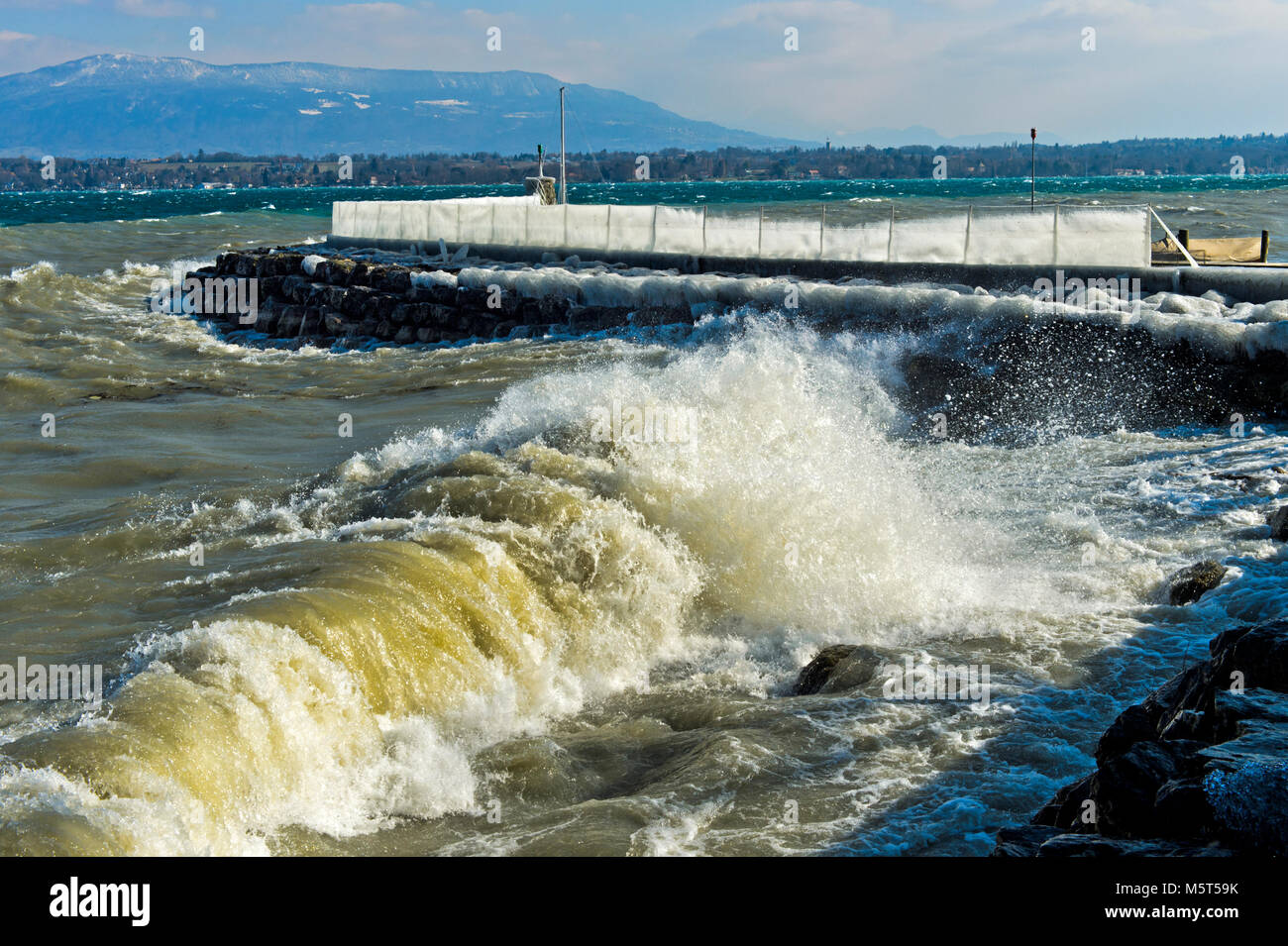Versoix near Geneva, Switzerland. 26 February 2018. : La Bise, a cold ...