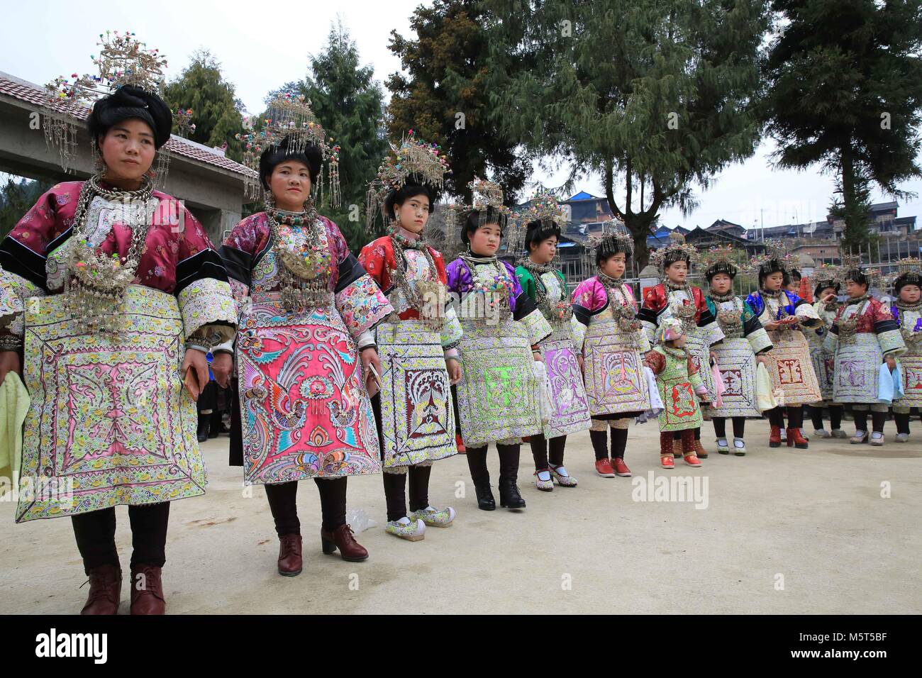 Rongjiang, China's Guizhou Province. 26th Feb, 2018. People wearing ...