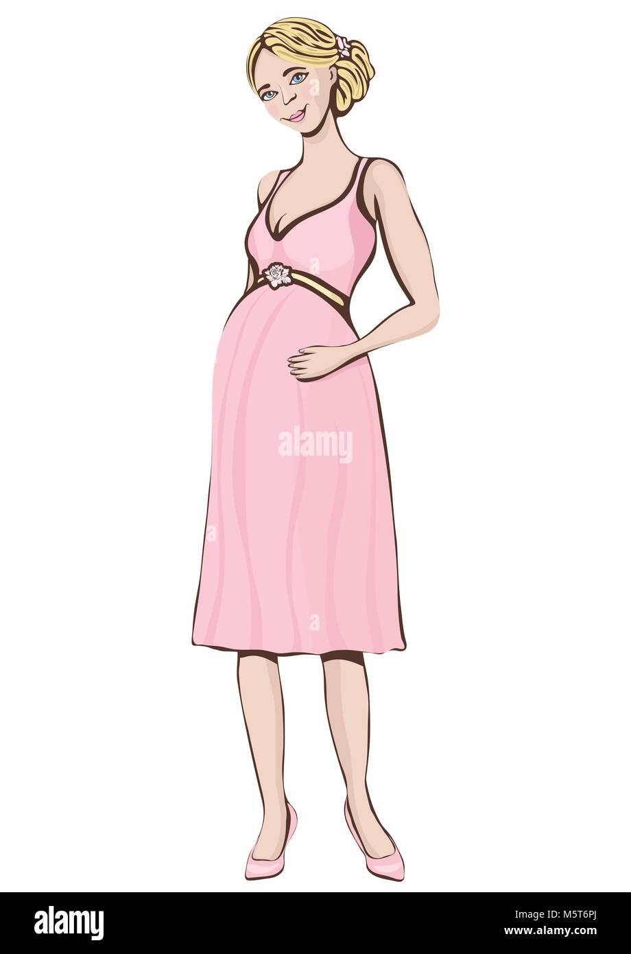 Pregnant woman, vector hand drawing. Colored cartoon portrait of a ...