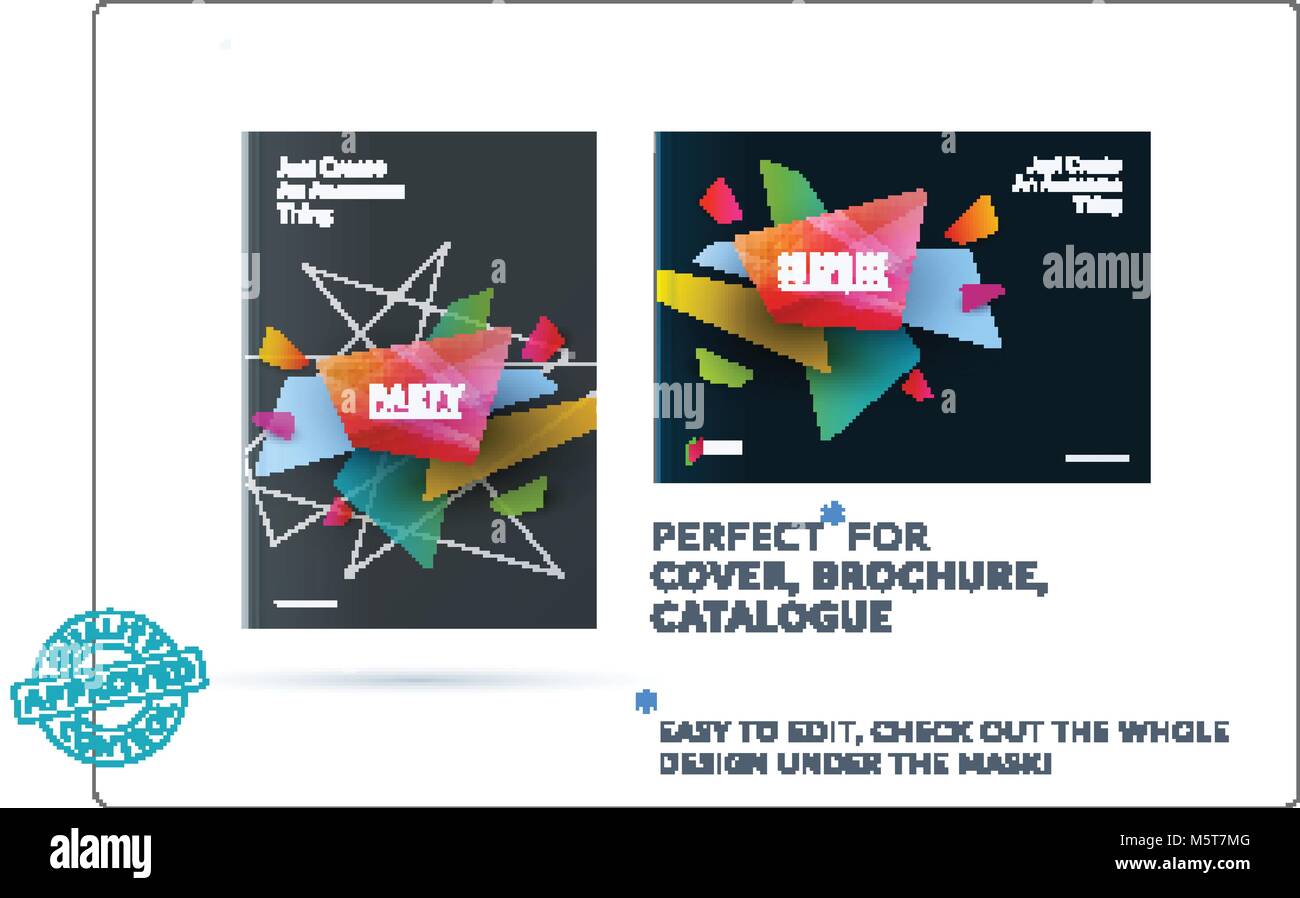 Set of design brochure, abstract annual report, horizontal cover layout ...