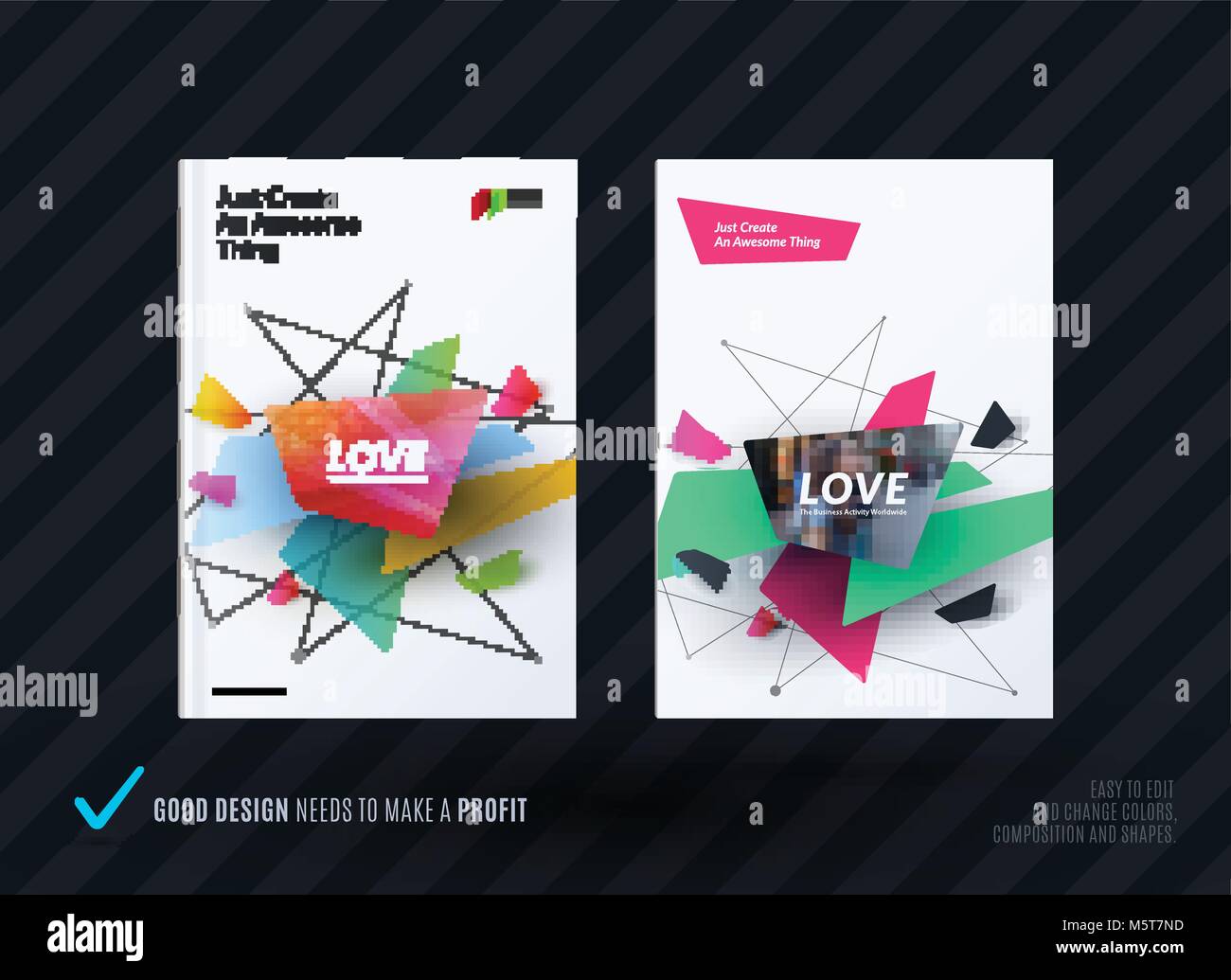 Set of design brochure, abstract annual report, horizontal cover layout ...