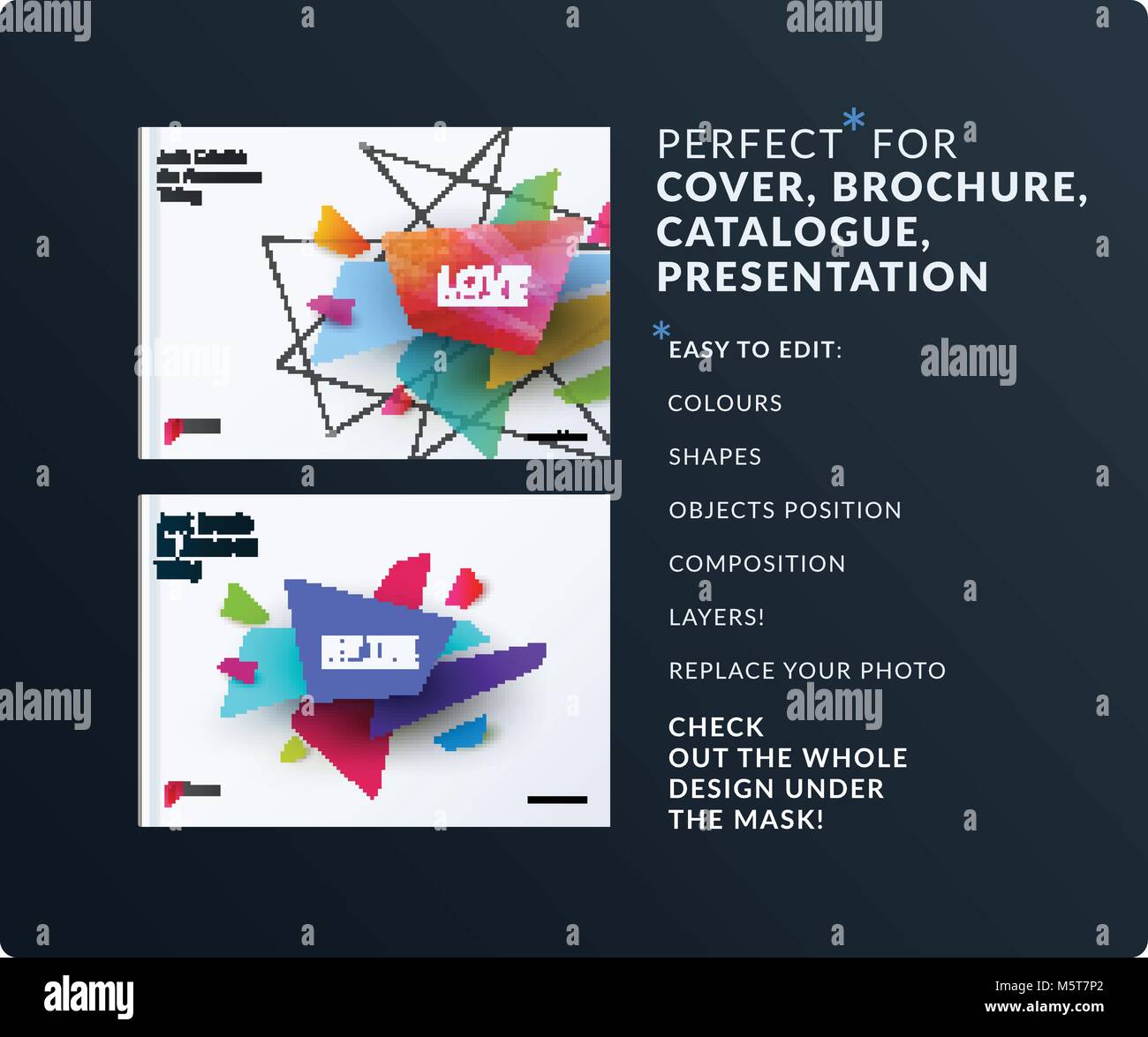 Set of design brochure, abstract annual report, horizontal cover layout ...