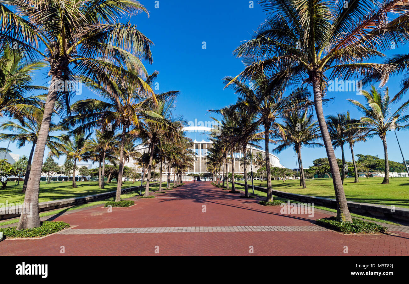 DURBAN, SOUTH AFRICA - FEBRUARY 23, 2018: Morning empty palm tree lined ...