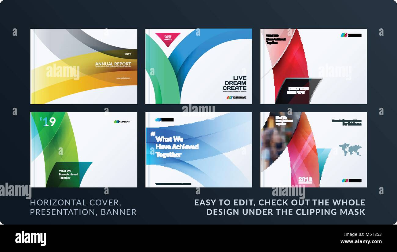 Set of design brochure, abstract annual report, horizontal cover layout ...