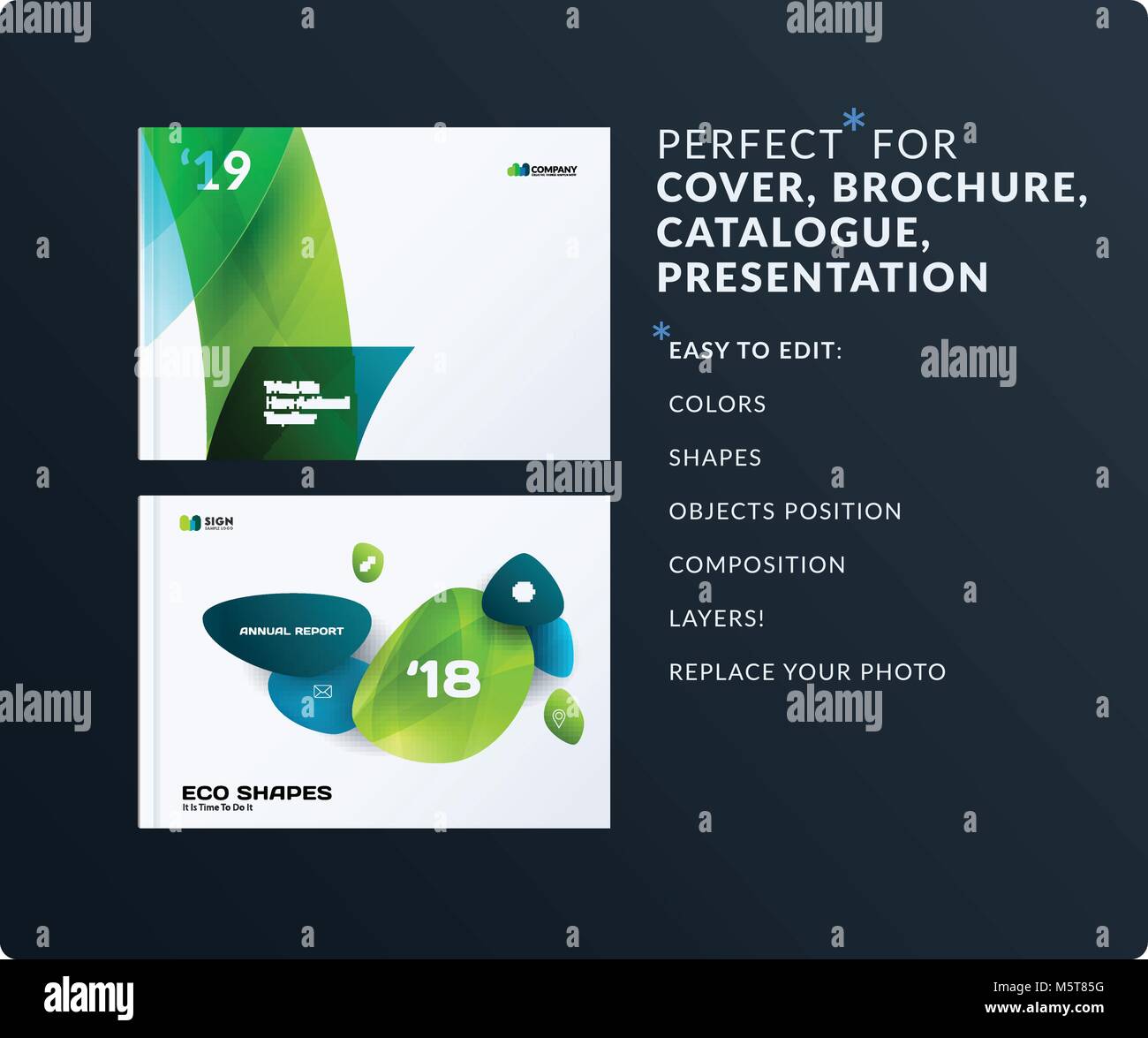 Set of design brochure, abstract annual report, horizontal cover layout ...