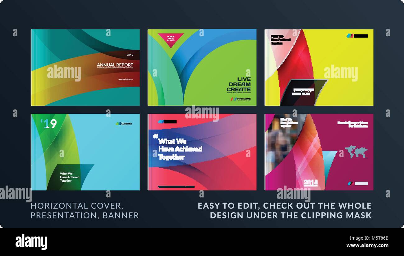 Set of design brochure, abstract annual report, horizontal cover layout ...