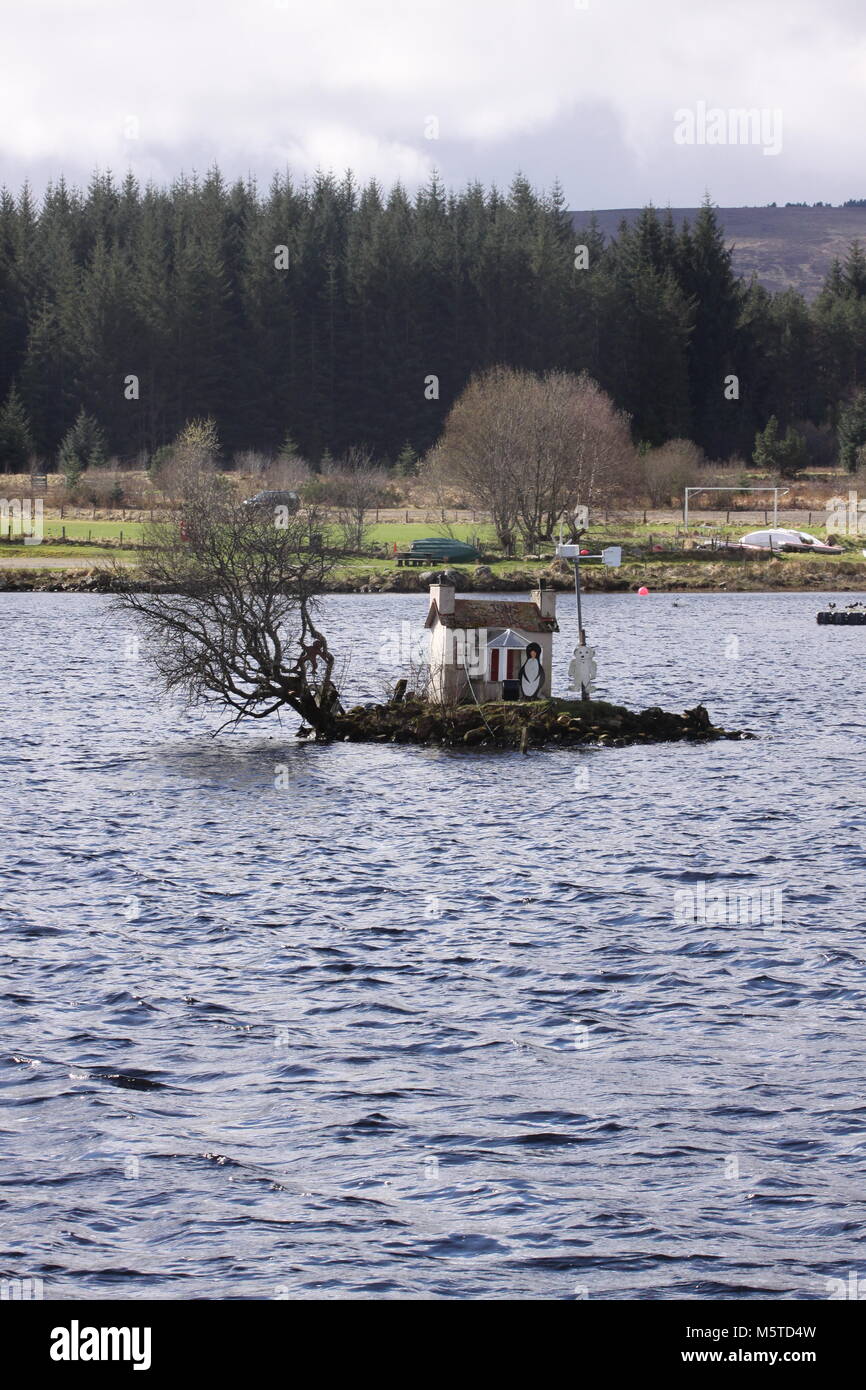 Wee House or Broons house on small island in Loch Shin Lairg Scotland ...