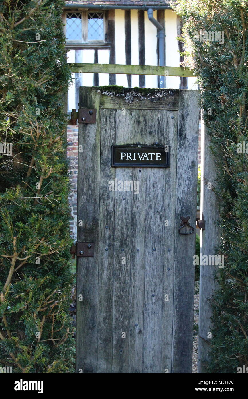 Private No Entry sign, on a garden gate set within estate and formal ...
