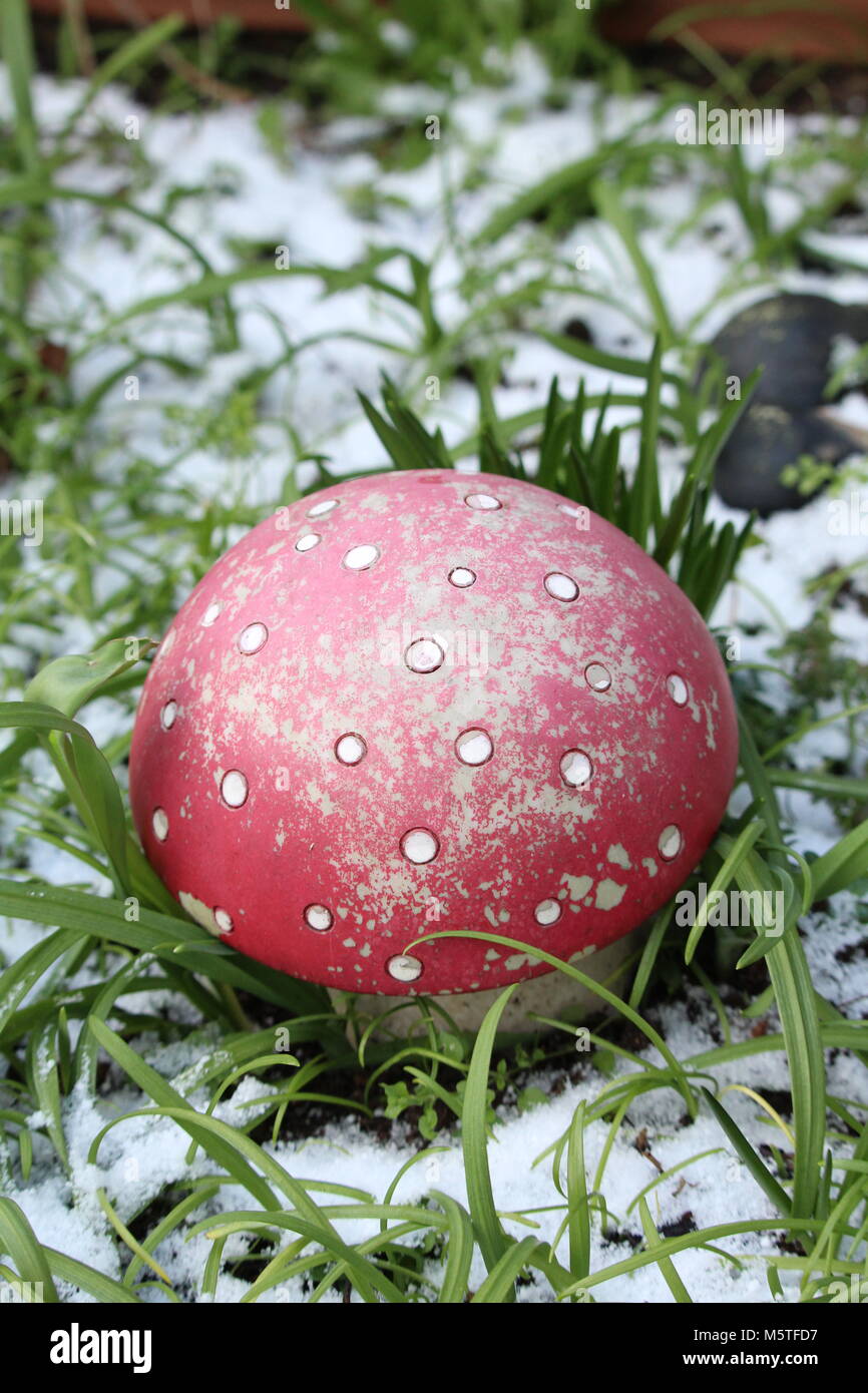 Red and White Toadstool Ornament in Snow, Winter Season, Wickford ...