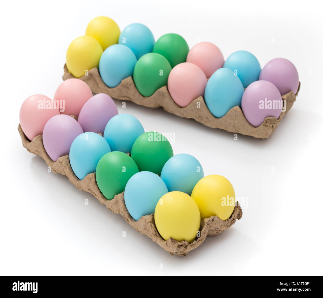 Vibrant Easter eggs in a crate on a seamless white background Stock ...