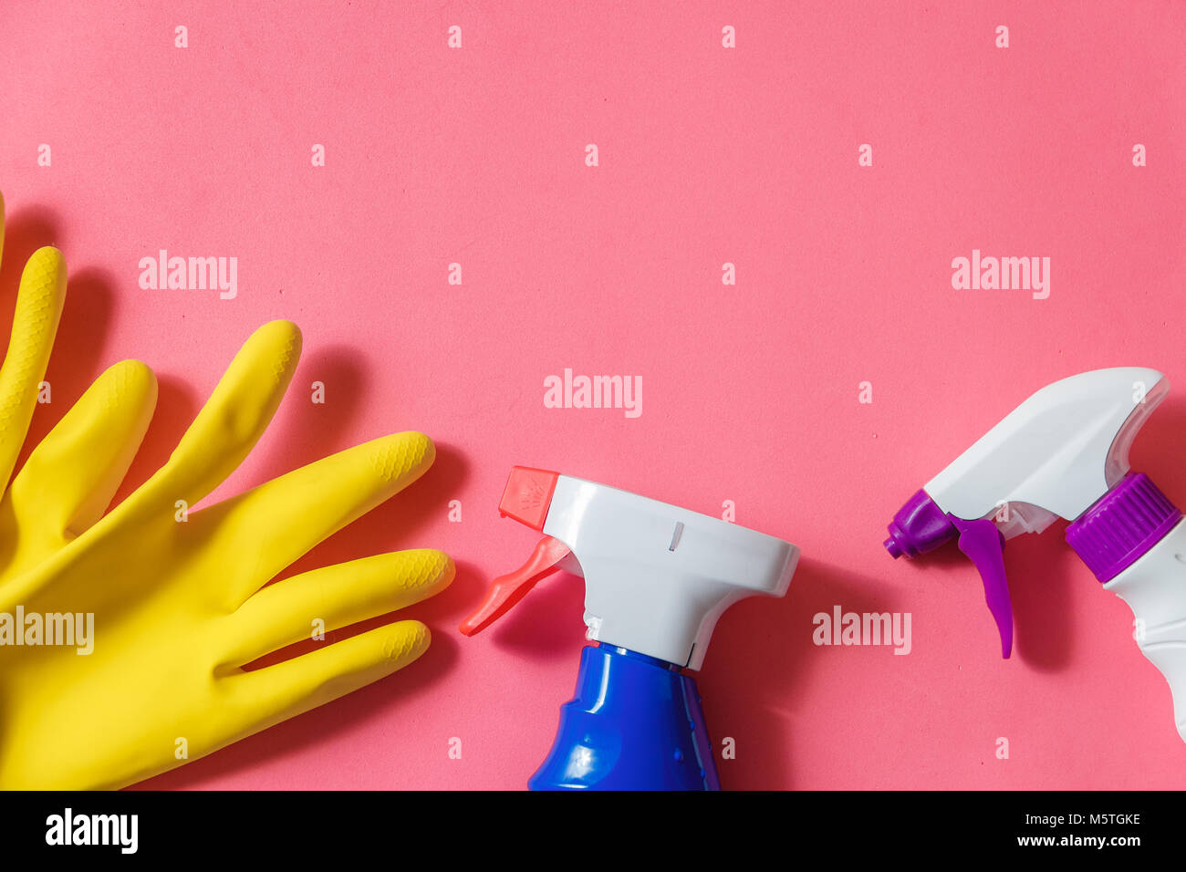 Cleaning Products. Home Cleaning Concept. Pink Background. Place for ...