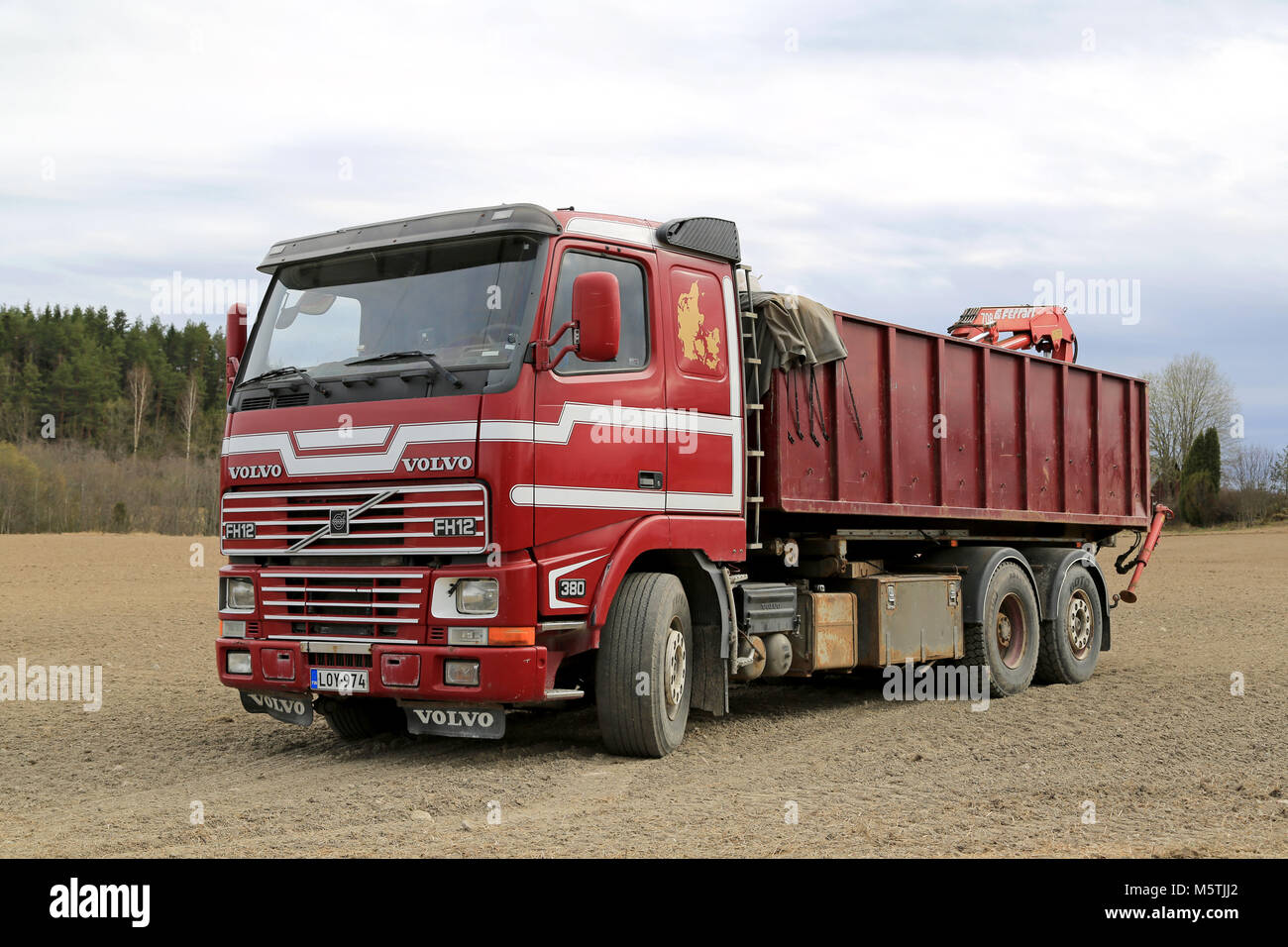 SALO, FINLAND - APRIL 25, 2015: Early Volvo FH12 tipper truck parked on ...