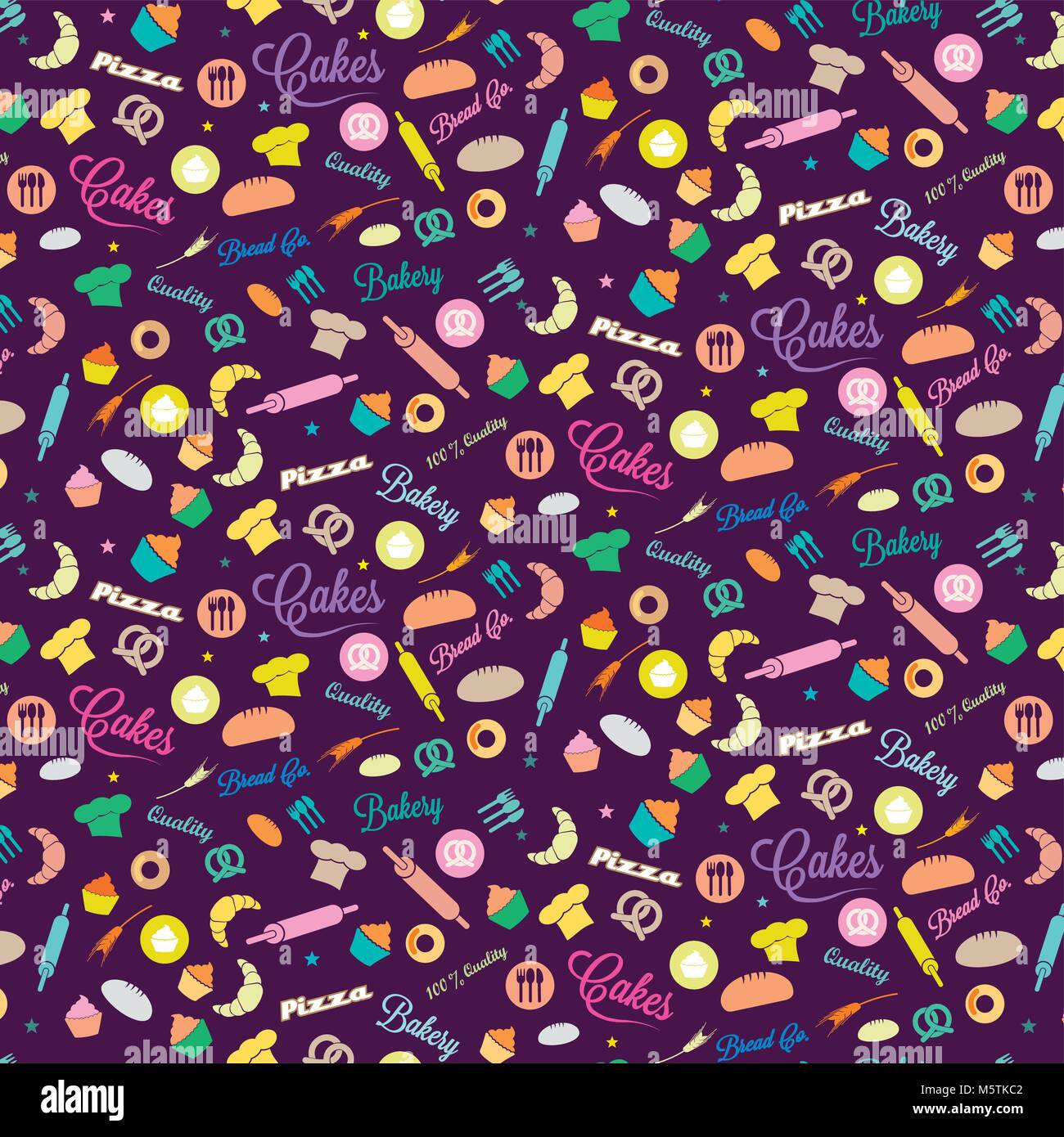 Confectionery and bakery background with elements in full colors Stock ...