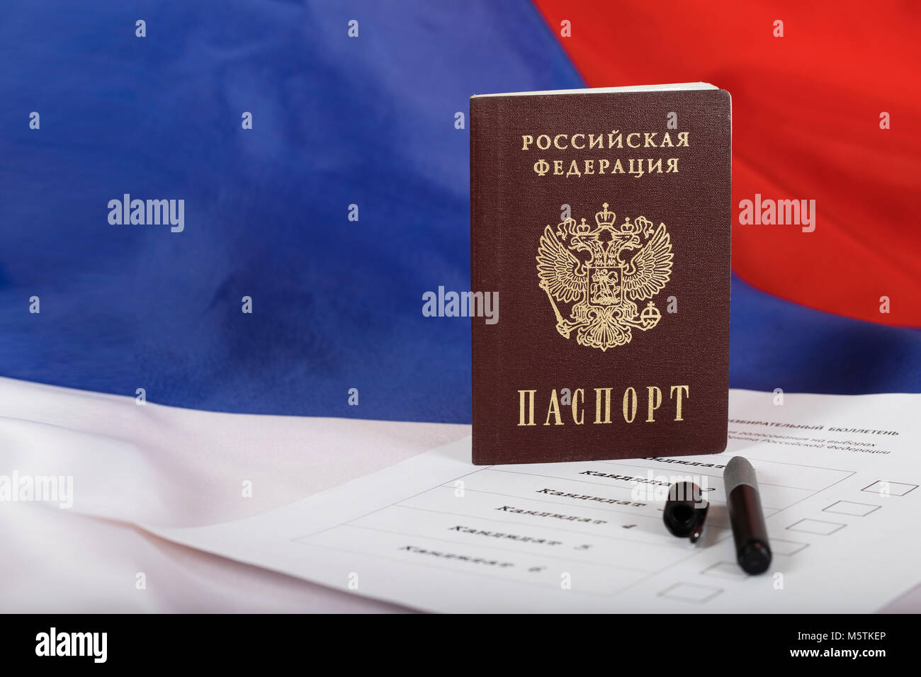 Russian passport on a approximate sample of ballot paper for ...