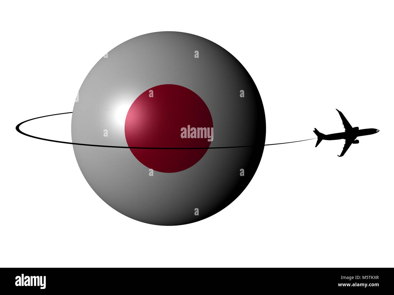 Japan flag sphere with plane silhouette and swoosh illustration Stock ...