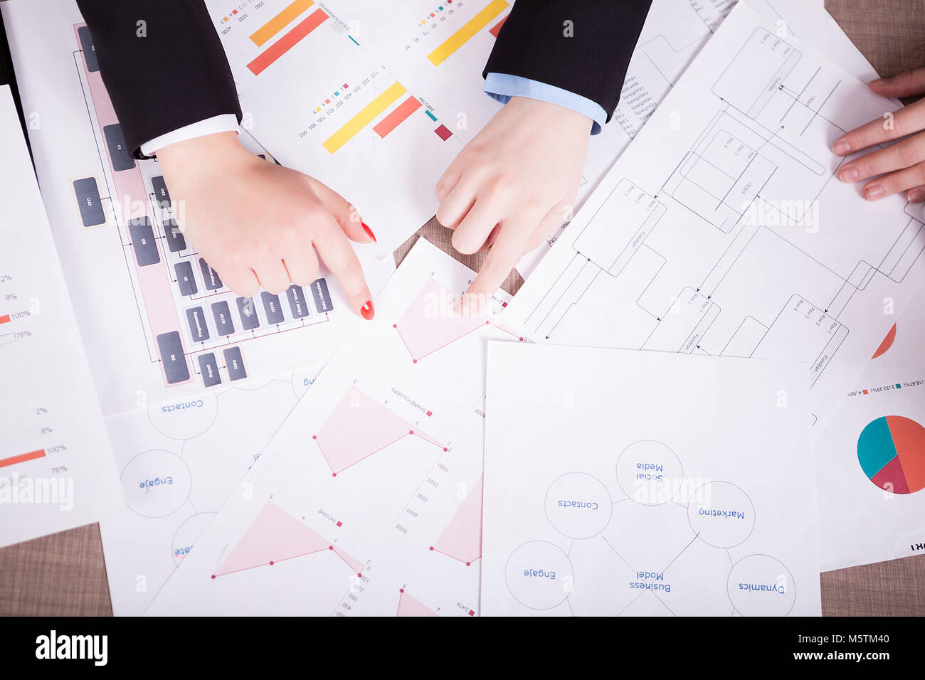 Woman hands on charts and diagrams Stock Photo - Alamy