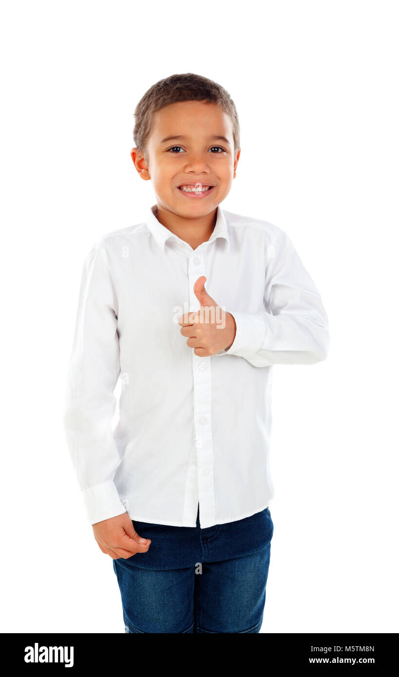 Funny small child saying Ok isolated on white background Stock Photo ...
