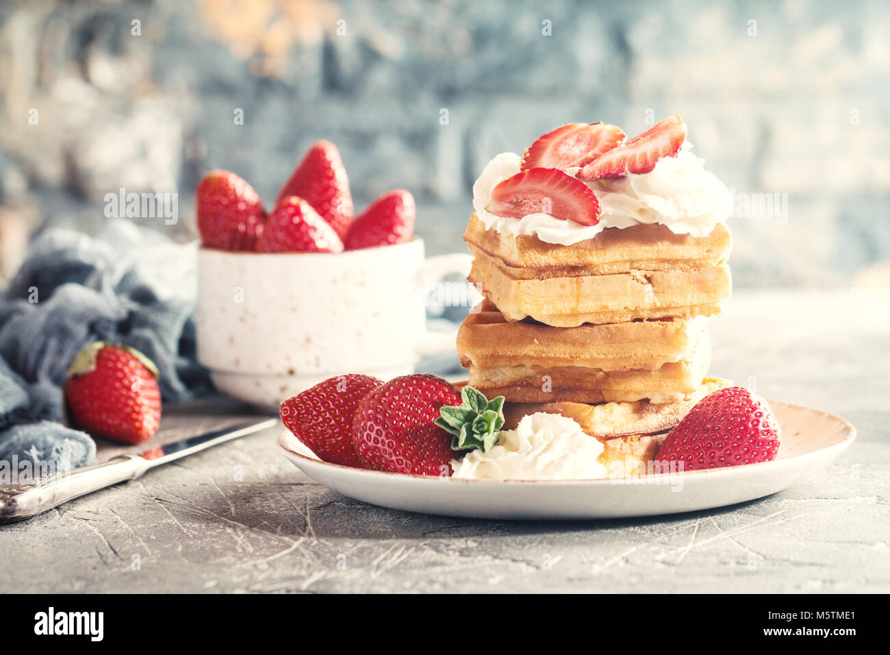 Waffle dessert with chocolate Stock Photo - Alamy