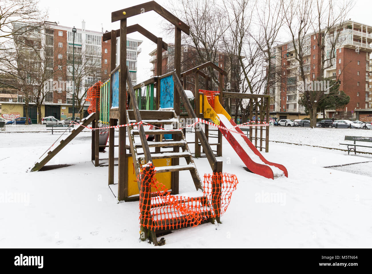 Broken playground for children in Italy Stock Photo - Alamy