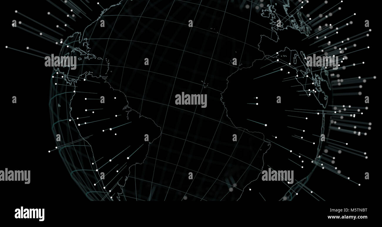 Holographic world globe map 3D illustration with particles on black ...